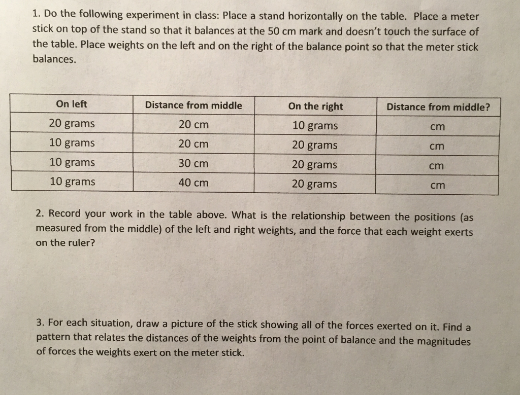 Solved 1. Do the following experiment in class: Place a | Chegg.com