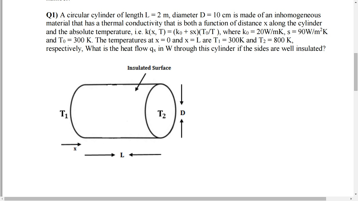 Solved A Circular Cylinder Of Length L M Diameter D Chegg Com My XXX
