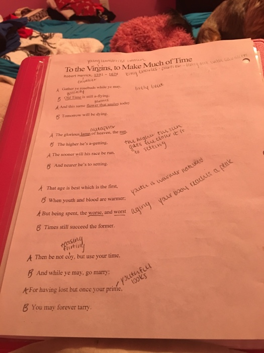 Question on the poems "To the Virgins, to Make Much | Chegg.com