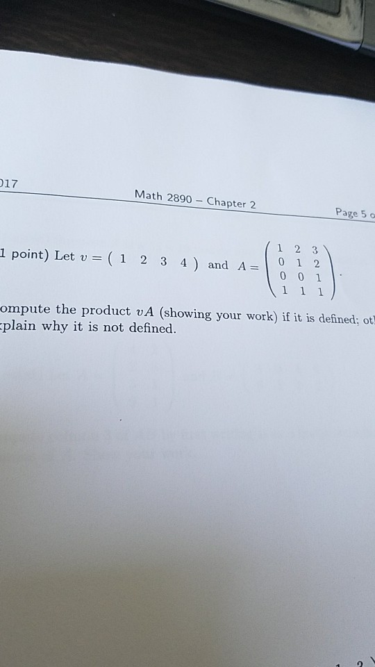 Solved 17 Math 2890 Chapter 2 Page 5 o 1 2 3 point) Let u=( | Chegg.com