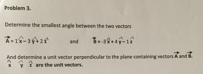 Solved Determine the smallest angle between the two vectors | Chegg.com
