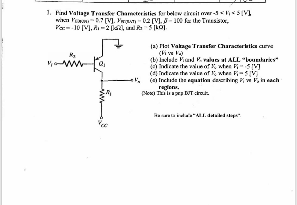 Solved 1. Find Voltage Transfer Characteristics for below | Chegg.com
