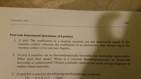 Solved Chemistry 106 Post-Lab Assessment Questions: (10 | Chegg.com