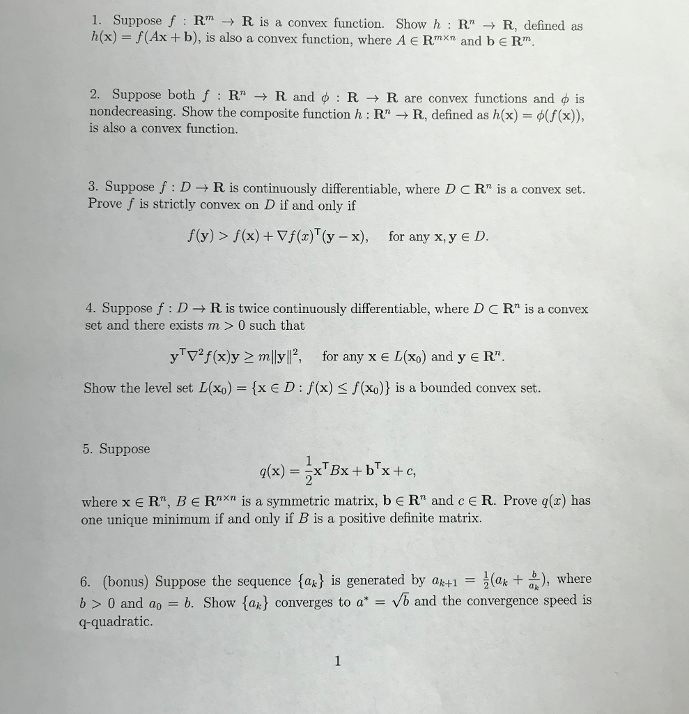 Solved I Suppose F Rm → R Is A Convex Function Show H
