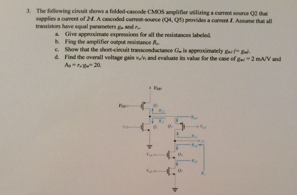 Solved The following circuit shows a folded-cascode CMOS | Chegg.com