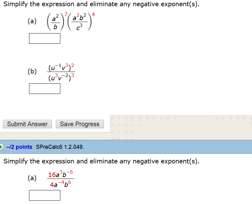 Solved Simplify the expression and eliminate any negative | Chegg.com