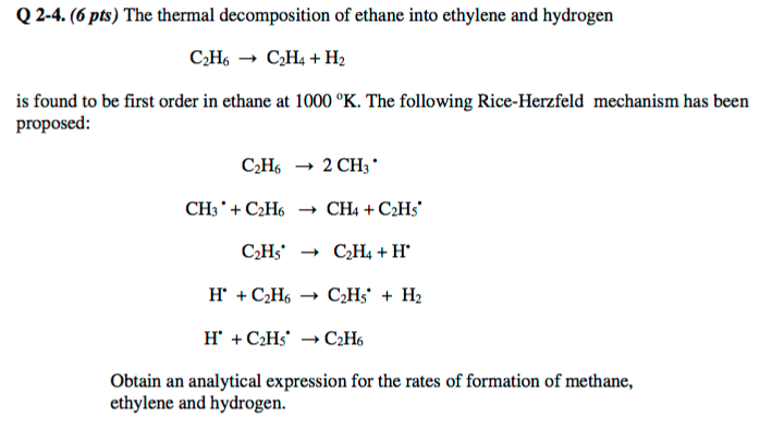 Solved The thermal decomposition of ethane into ethylene and | Chegg.com