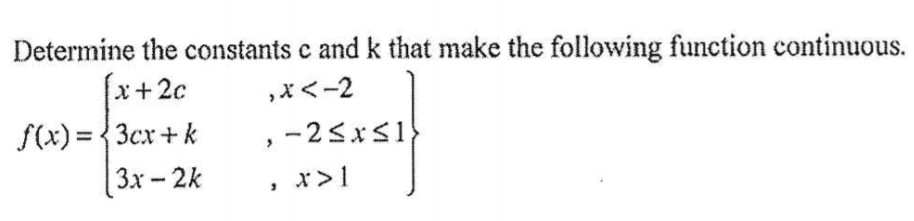 Solved Determine the constants c and k that make the | Chegg.com
