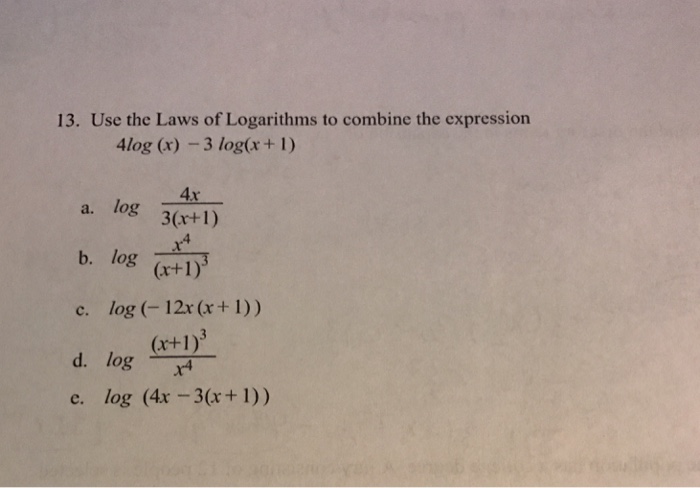 Solved Use the Laws of Logarithms to combine the expression | Chegg.com