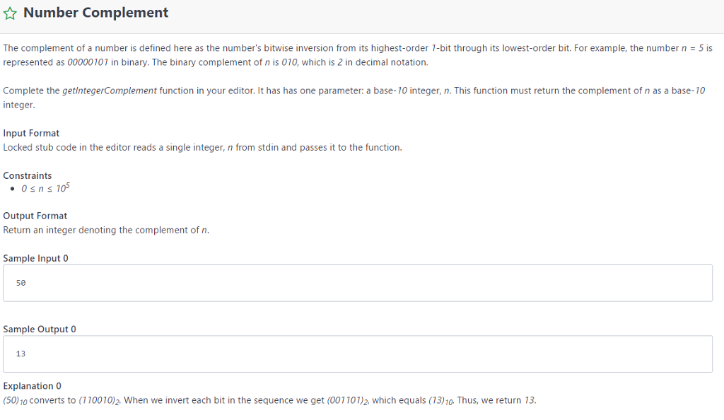 Solved Number Complement The complement of a number is | Chegg.com