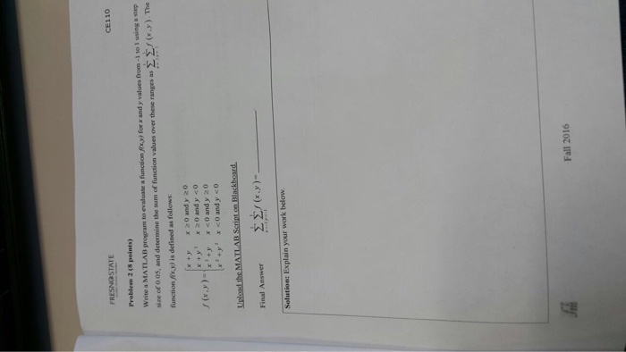 Solved write a MATLAB program to evaluate a function f(x, y) | Chegg.com
