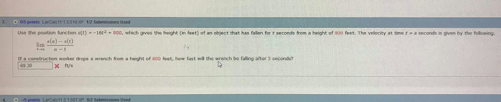 Solved Use the position function s(t) = –16t2 + 800, which | Chegg.com