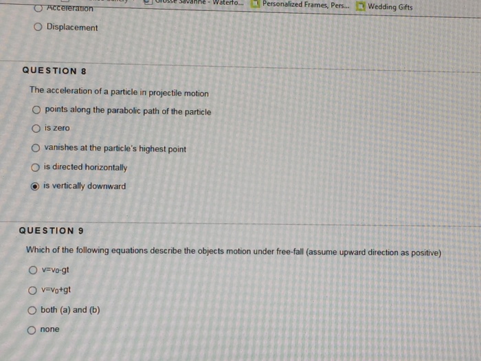 Solved The acceleration of a particle in projectile motion | Chegg.com