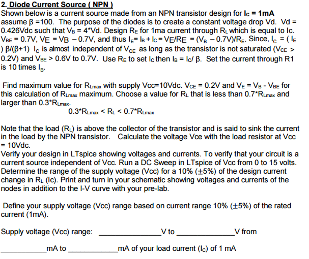 Solved 2. Diode Current Source (NPN Shown below is a current | Chegg.com