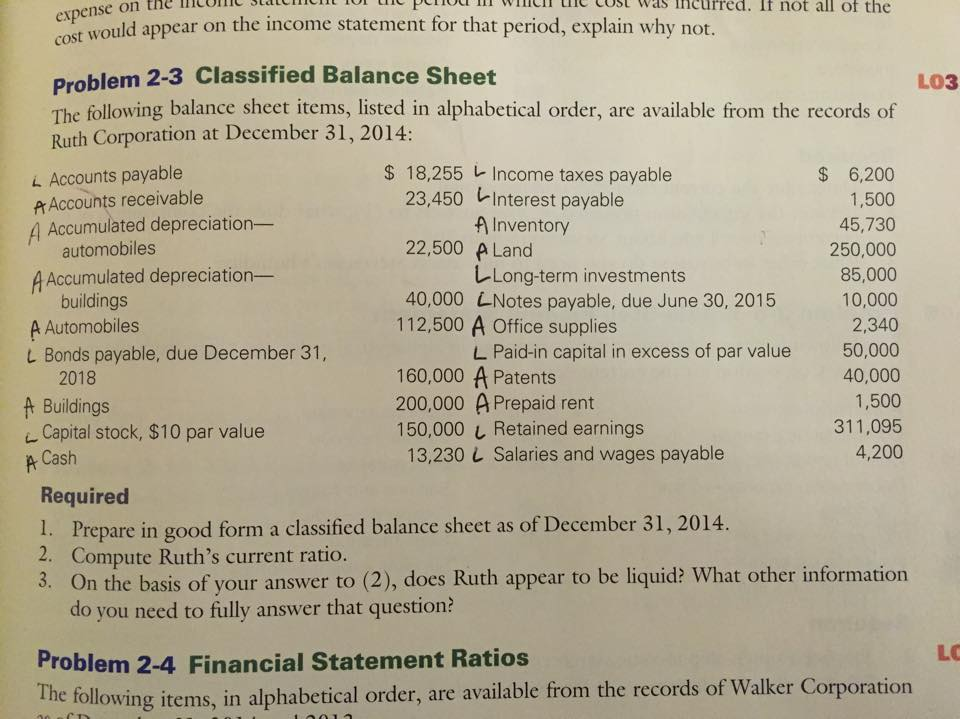 Solved Problem 2 3 Classified Balance Sheet 1 Prepare In Chegg