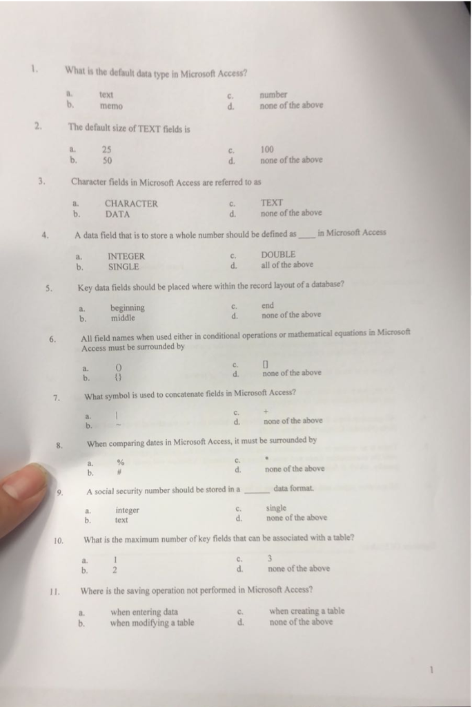 Solved What is the default data type in Microsoft Access? a. | Chegg.com