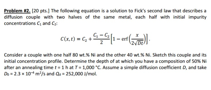 Following equation is a solution to Fick's 2nd law | Chegg.com