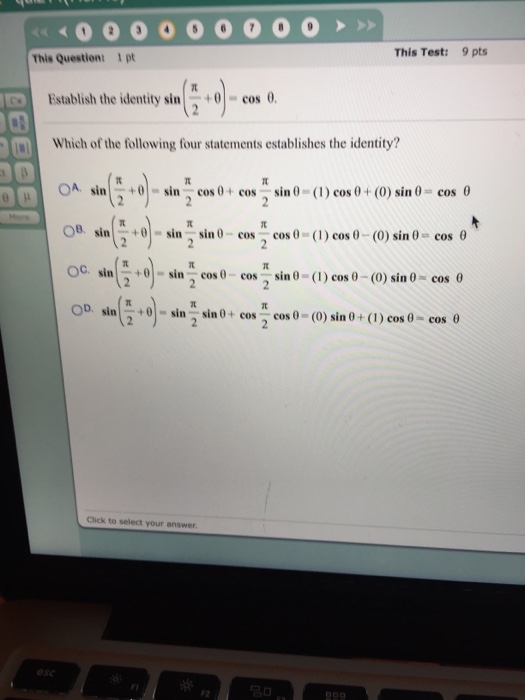 Solved Establish the identity sin(pi/2 + theta) = cos theta. | Chegg.com