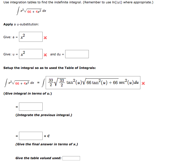 Solved Use Integration Tables To Find The Indefinite