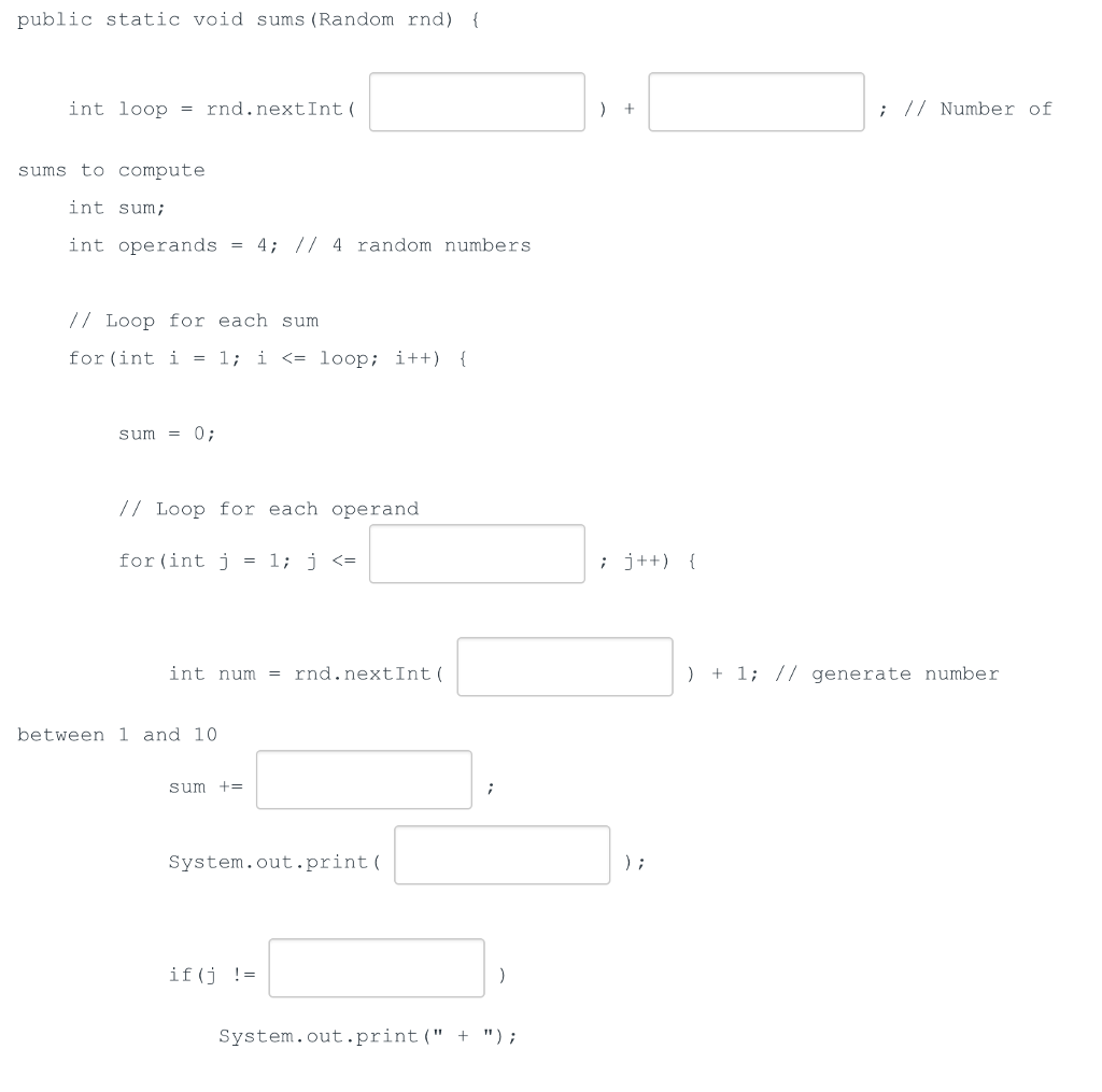Solved The following method loops 2 to 5 times and each time | Chegg.com