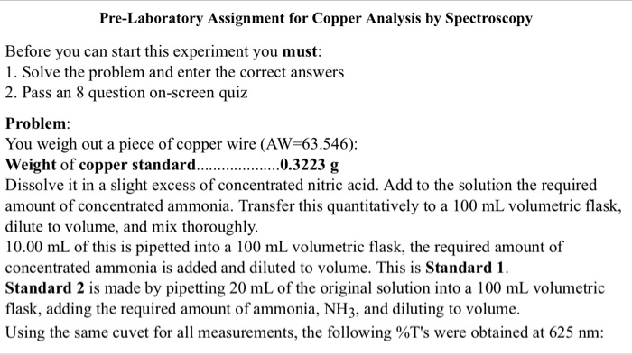 Solved Pre-Laboratory Assignment for Copper Analysis by | Chegg.com