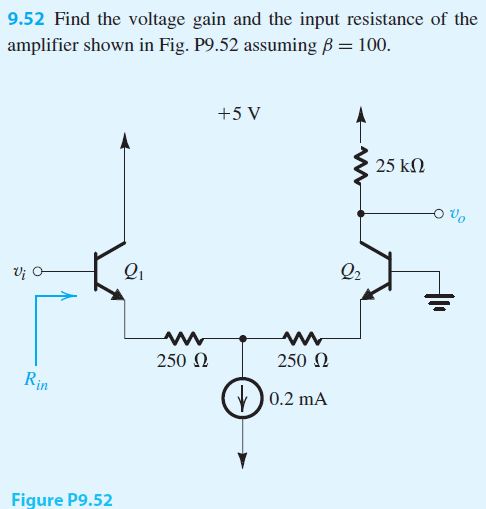 Solved Find the voltage gain and the input resistance of the | Chegg.com