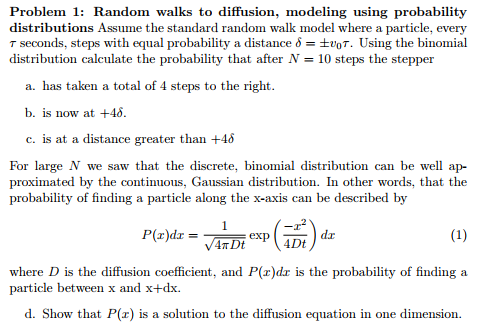 Solved Problem 1: Random walks to diffusion, modeling using | Chegg.com