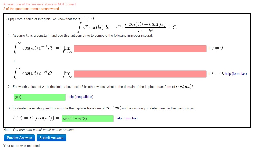 Solved (1 pt) From a table of integrals, we know that for a, | Chegg.com