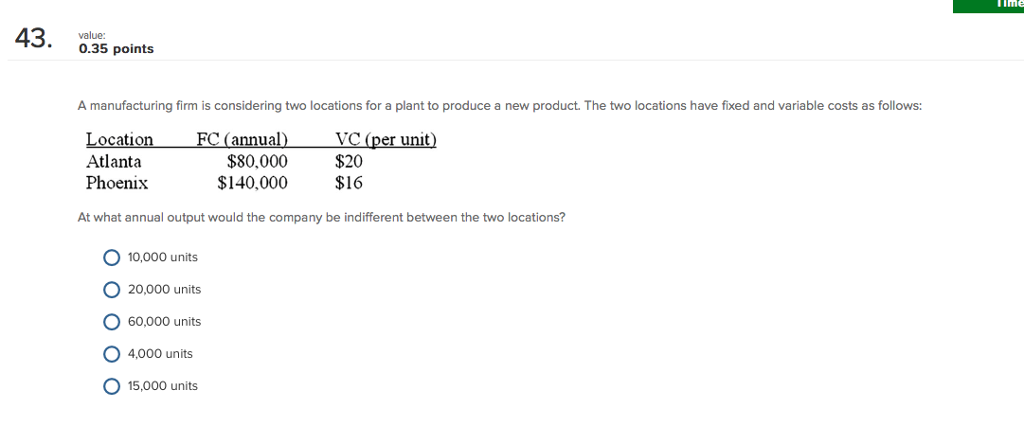 Solved A manufacturing firm is considering two locations for | Chegg.com