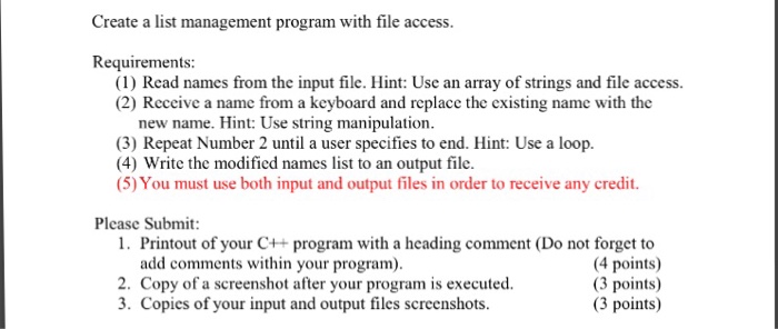 Solved Create a list management program with file access. | Chegg.com
