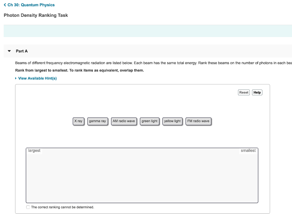 Solved K Ch 30: Quantum Physics Photon Density Ranking Task | Chegg.com