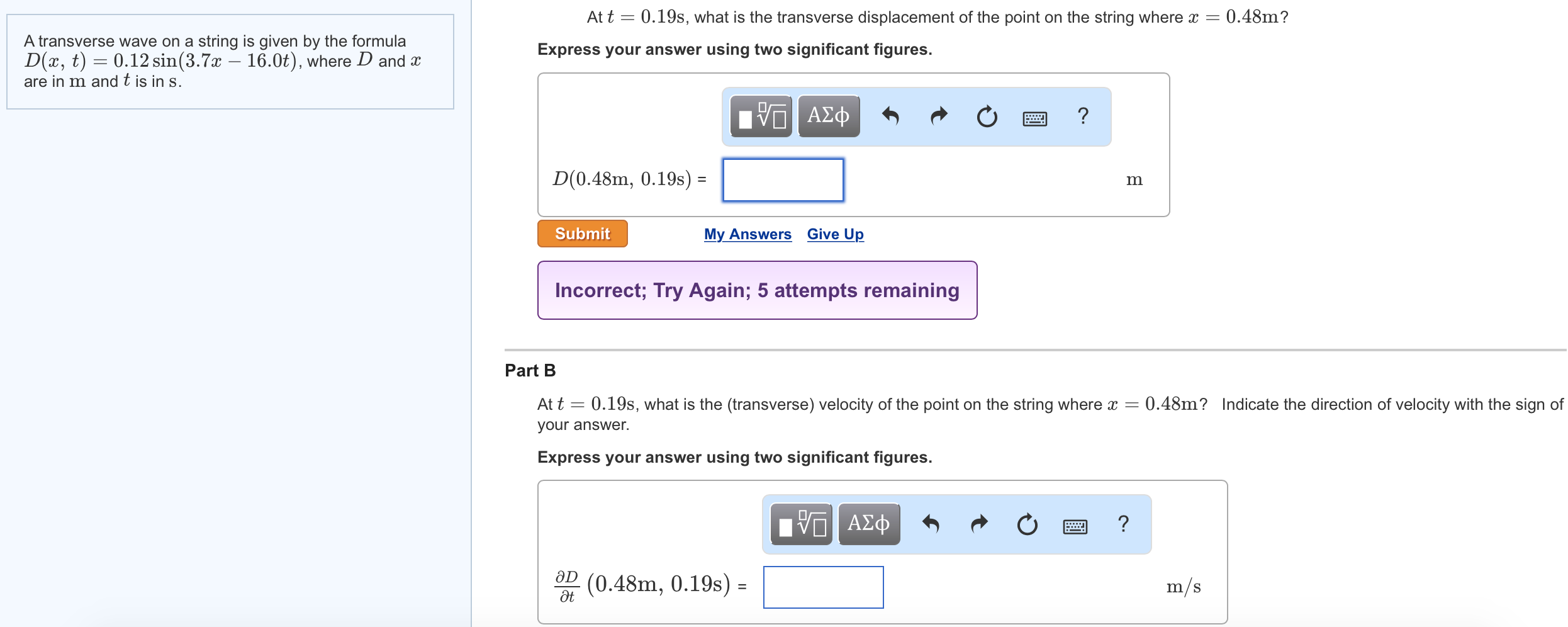 Solved A transverse wave on a string is given by the formula | Chegg.com