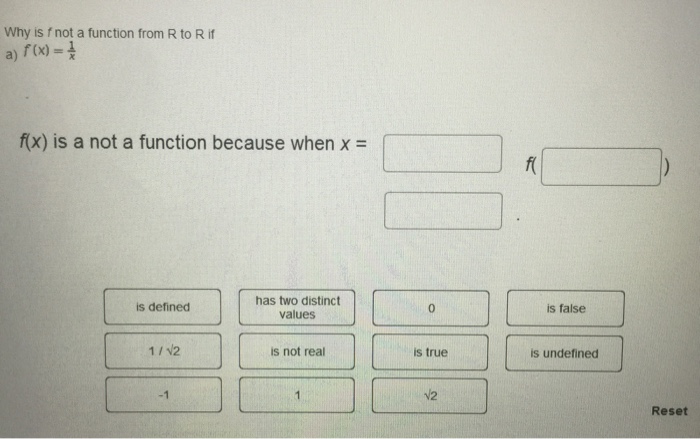 Solved Why is f not a function from R to R if f(x) = 1/x | Chegg.com