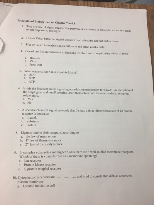 Solved Principles of Biology Test on Chapter 7 and 8 True | Chegg.com