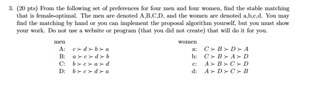 Solved From the following set of preferences for four men | Chegg.com