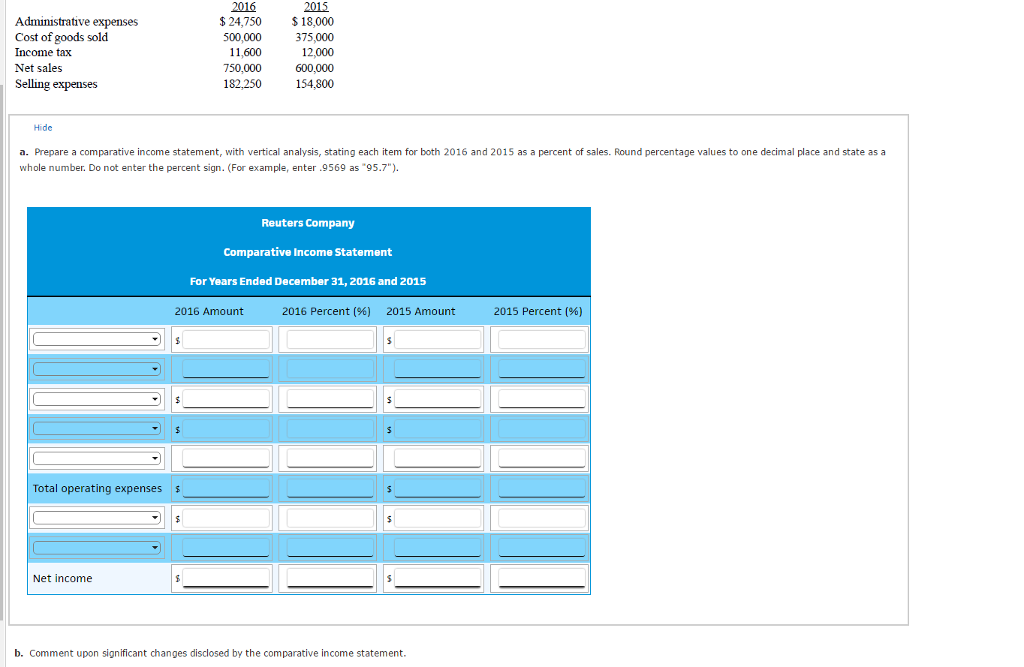 Solved a. Prepare a comparative income statement, with | Chegg.com