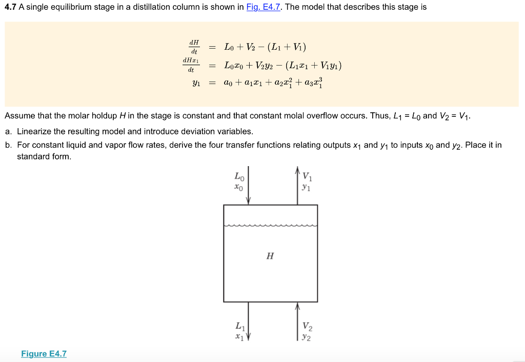 Solved 4.7 A single equilibrium stage in a distillation | Chegg.com