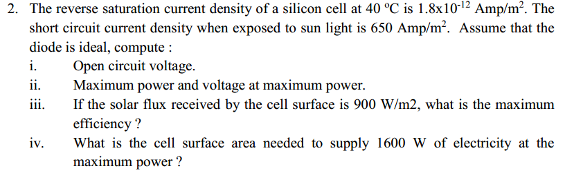 Solved The reverse saturation current density of a silicon | Chegg.com