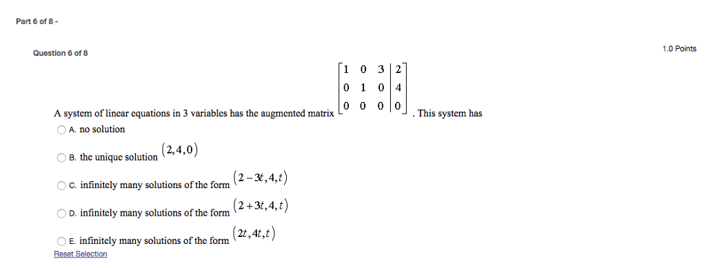 Solved A system of linear equations in 3 variables has the | Chegg.com