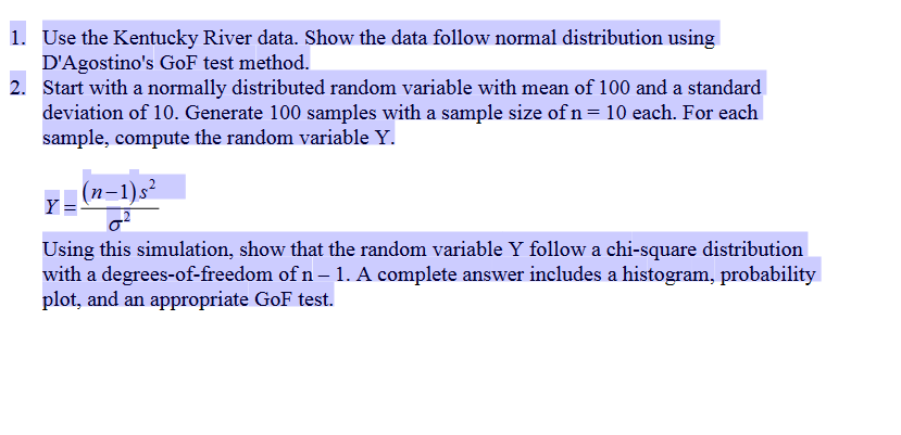Solved Use the Kentucky River data. Show the data follow | Chegg.com