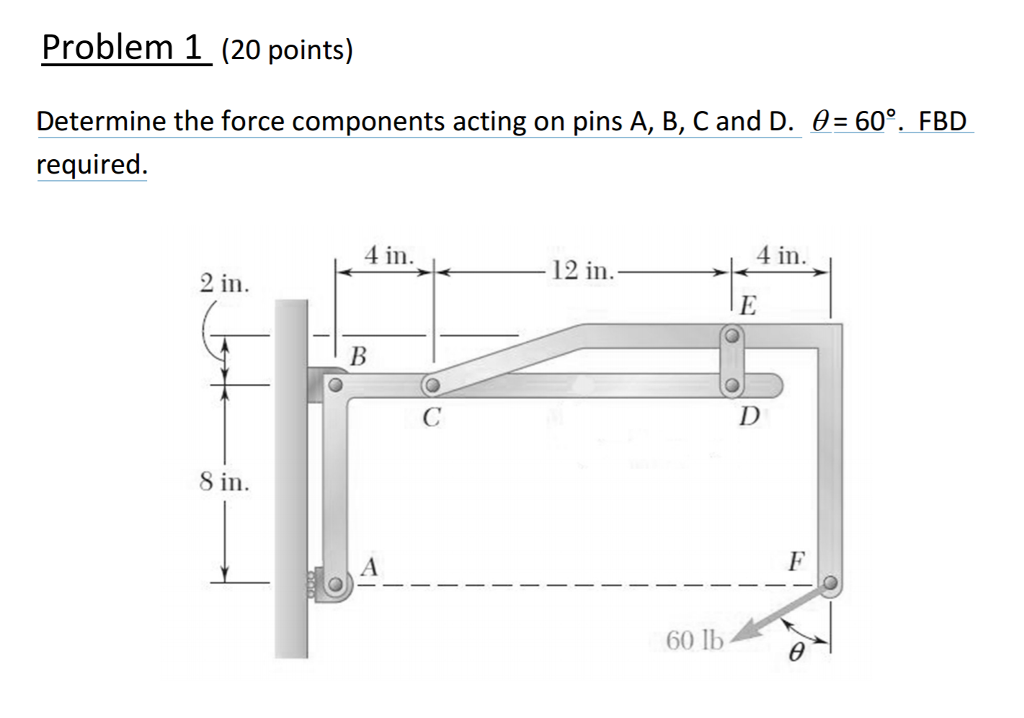Solved Determine the force components acting on pins A, B, C | Chegg.com