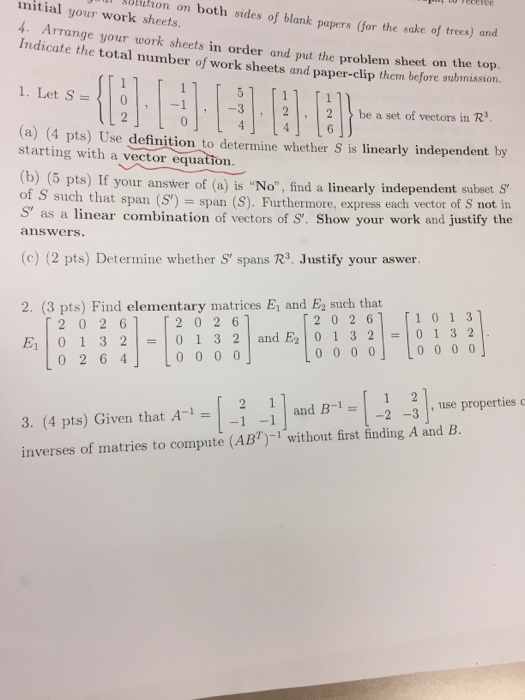 Solved Arrange your work sheets in order and put the problem | Chegg.com