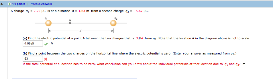 Solved Find a point between the two charges on the | Chegg.com