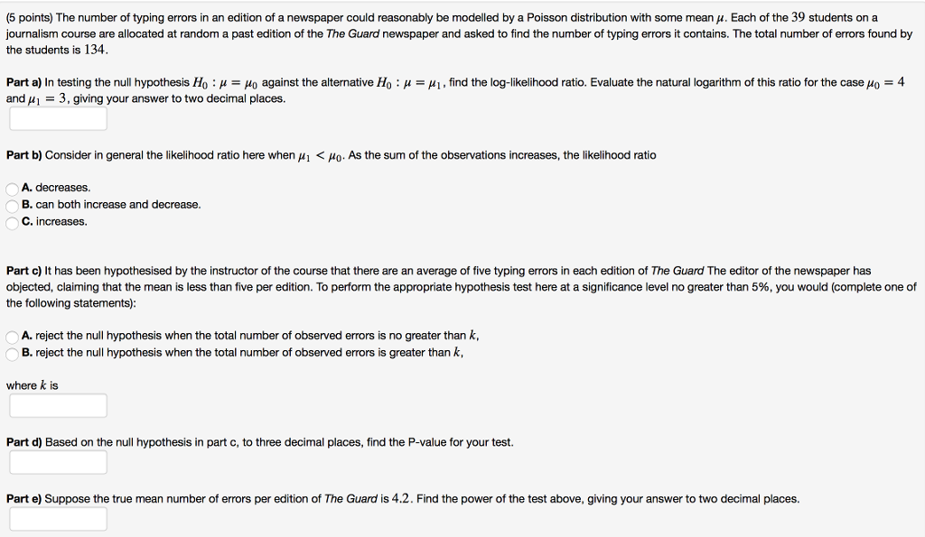 Solved (5 points) The number of typing errors in an edition | Chegg.com