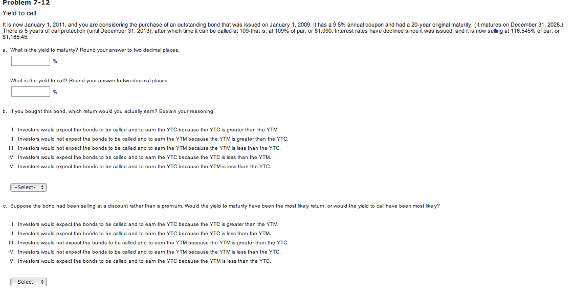 Solved Yield to call It is now January 1. 2011. and you are | Chegg.com