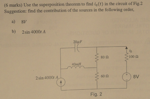 Solved Use the superposition theorem to find i0(t) in the | Chegg.com