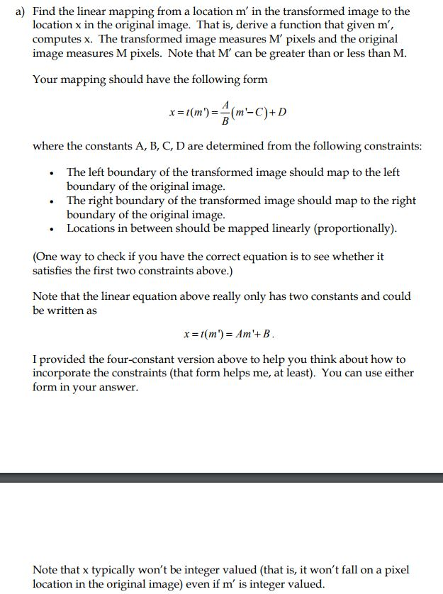 Solved a) Find the linear mapping from a location m' in the | Chegg.com