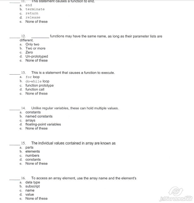 Solved This statement causes a function to end. end | Chegg.com