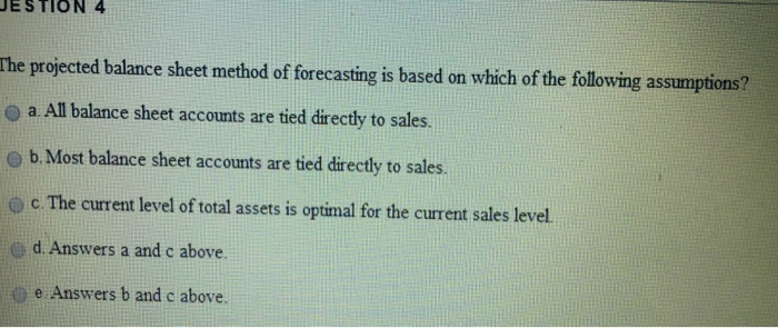 Solved The projected balance sheet method of forecasting is | Chegg.com