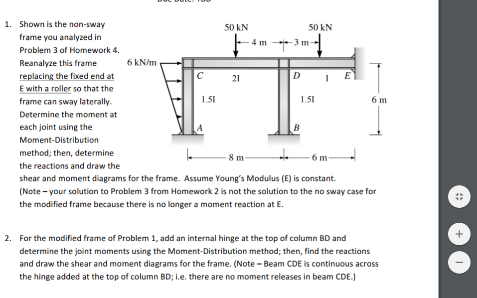 Solved 1. Shown is the non-sway 50 kN 50 kN frame you | Chegg.com